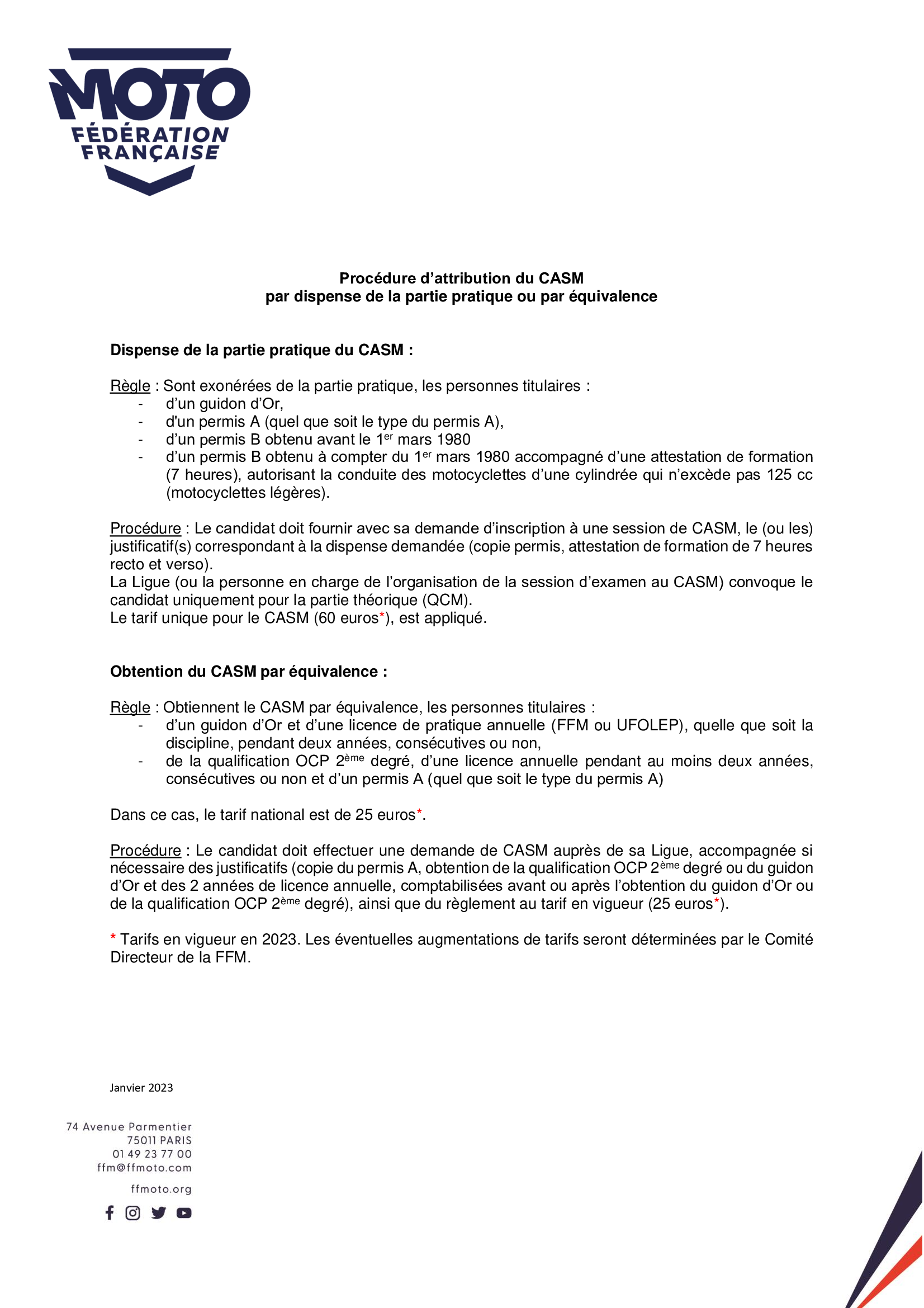 Dispense ou equivalence CASM | FFMoto